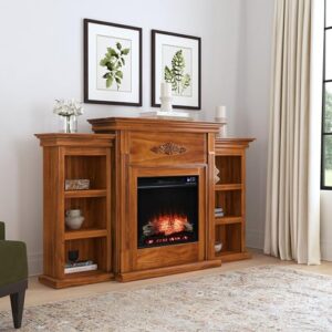 SEI Furniture Tennyson Electric Fireplace with Bookcases, New Glazed Pine