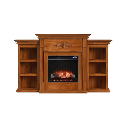 SEI Furniture Tennyson Electric Fireplace with Bookcases, New Glazed Pine