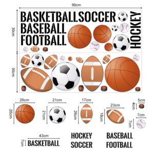 Supzone Sport Balls Wall Stickers Boys Wall Decals Basketball Soccer Baseball Football Hockey Wall Decor Boys Playroom Bedroom Classroom Living Room