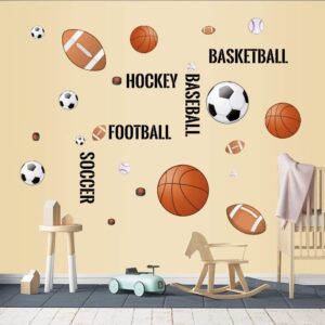 Supzone Sport Balls Wall Stickers Boys Wall Decals Basketball Soccer Baseball Football Hockey Wall Decor Boys Playroom Bedroom Classroom Living Room