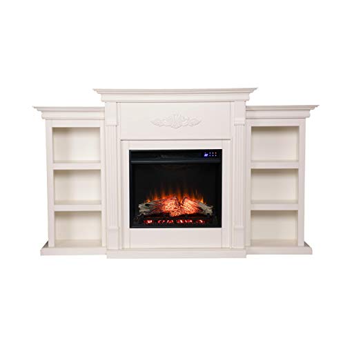 SEI Furniture Tennyson Electric Fireplace with Bookcases, New Ivory