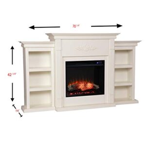 SEI Furniture Tennyson Electric Fireplace with Bookcases, New Ivory