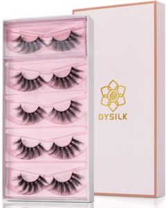 dysilk false eyelashes mink - strip lashes 5 pairs 6d faux eyelash wispy lashes cat eye fake eyelashes natural look fluffy lash reusable lash extension kit | 004-16.7mm