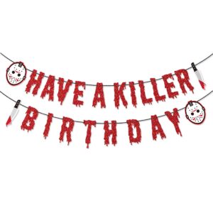 have a killer birthday banner for friday the 13th birthday party halloween horror themed birthday party decorations