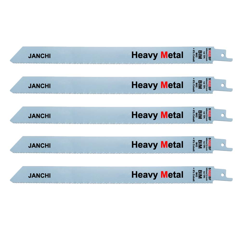 Heavy Duty Metal Cutting Reciprocating Saw Blades, 12-Inch 14TPI M42 Bi-Metal +8% Cobalt Reciprocating Saw Blade for Thick Metal Fast Straight Cutting, Solid Pipes, Profiles 5-Pack