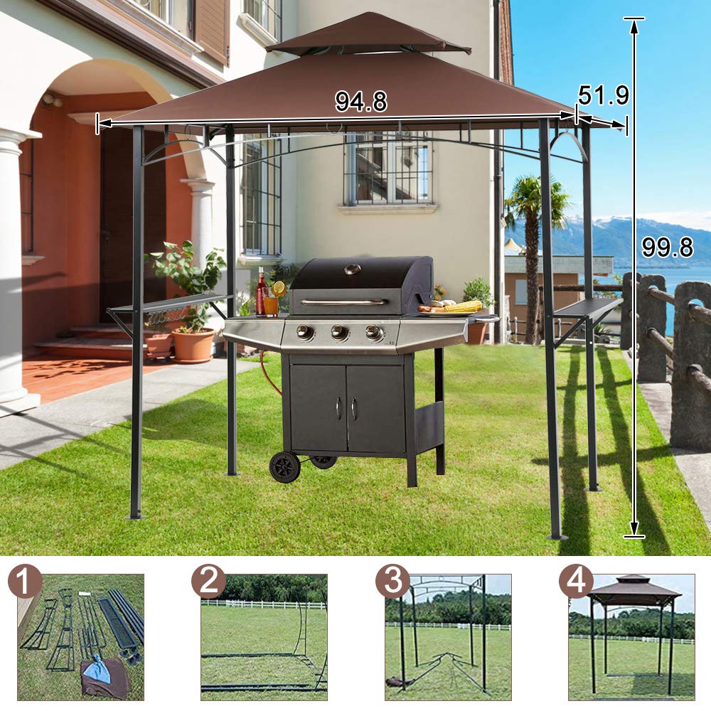 Gazebo Canopy Tent Party Tent 8' X 5' Outdoor Heavy Duty Shelter Picnic BBQ Gazebo with D urable Steel Frame & Vented Top for Backyard, Patio, Garden, Event - Brown