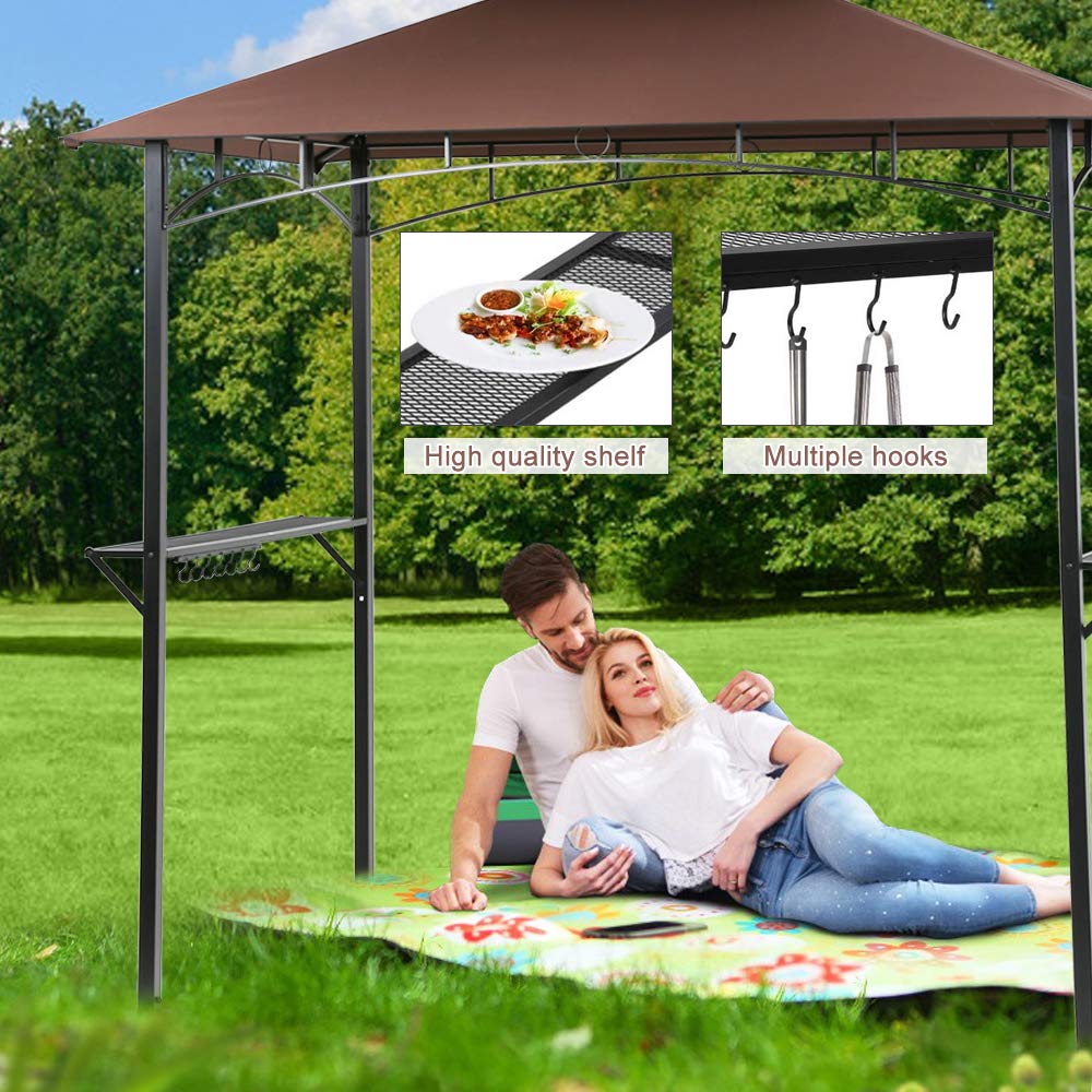 Gazebo Canopy Tent Party Tent 8' X 5' Outdoor Heavy Duty Shelter Picnic BBQ Gazebo with D urable Steel Frame & Vented Top for Backyard, Patio, Garden, Event - Brown