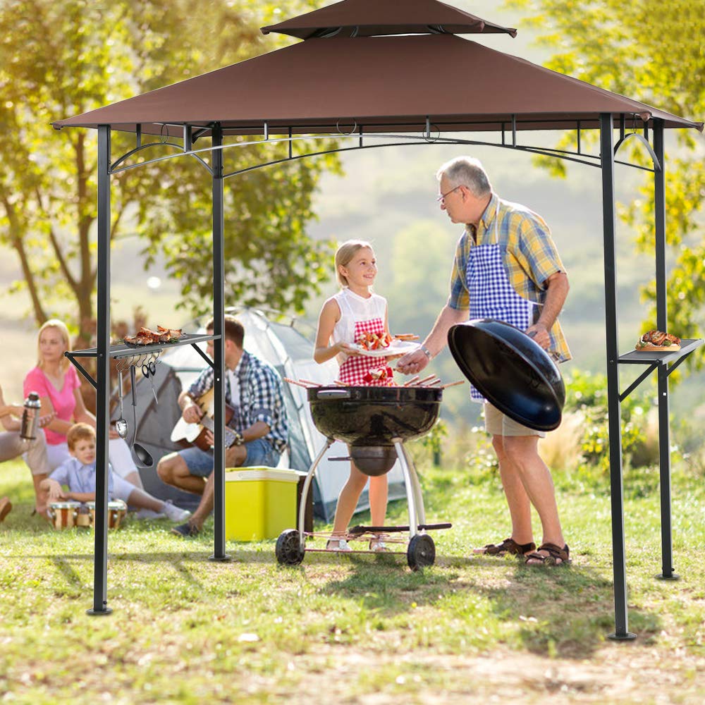 Gazebo Canopy Tent Party Tent 8' X 5' Outdoor Heavy Duty Shelter Picnic BBQ Gazebo with D urable Steel Frame & Vented Top for Backyard, Patio, Garden, Event - Brown