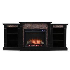 SEI Furniture Gallatin Faux Stone Electric Fireplace with Bookcases, New Satin Black