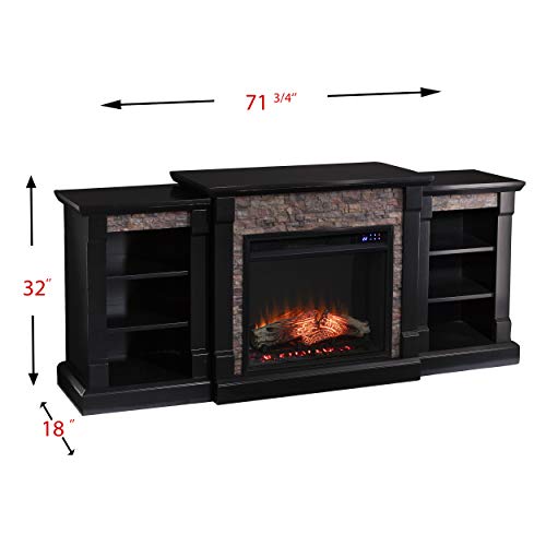 SEI Furniture Gallatin Faux Stone Electric Fireplace with Bookcases, New Satin Black