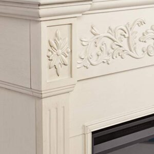 SEI Furniture Calvert Electric Fireplace with Carved Floral Trim, New Ivory