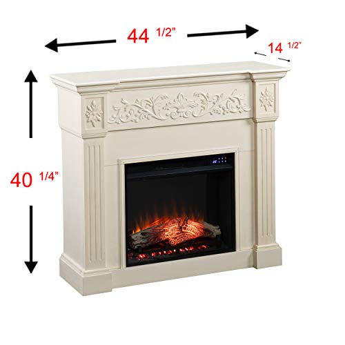 SEI Furniture Calvert Electric Fireplace with Carved Floral Trim, New Ivory