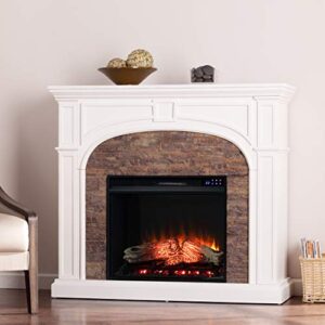 SEI Furniture Tanaya Faux Stacked Stone Electric Fireplace, New White/Montelena