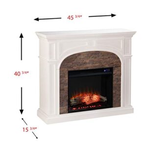 SEI Furniture Tanaya Faux Stacked Stone Electric Fireplace, New White/Montelena