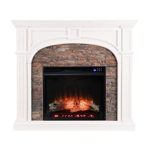 SEI Furniture Tanaya Faux Stacked Stone Electric Fireplace, New White/Montelena