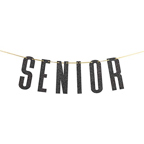 INNORU Black Glitter Senior Banner for Congrats Grad Banner - High School College Graduation Party Bunting Decoration