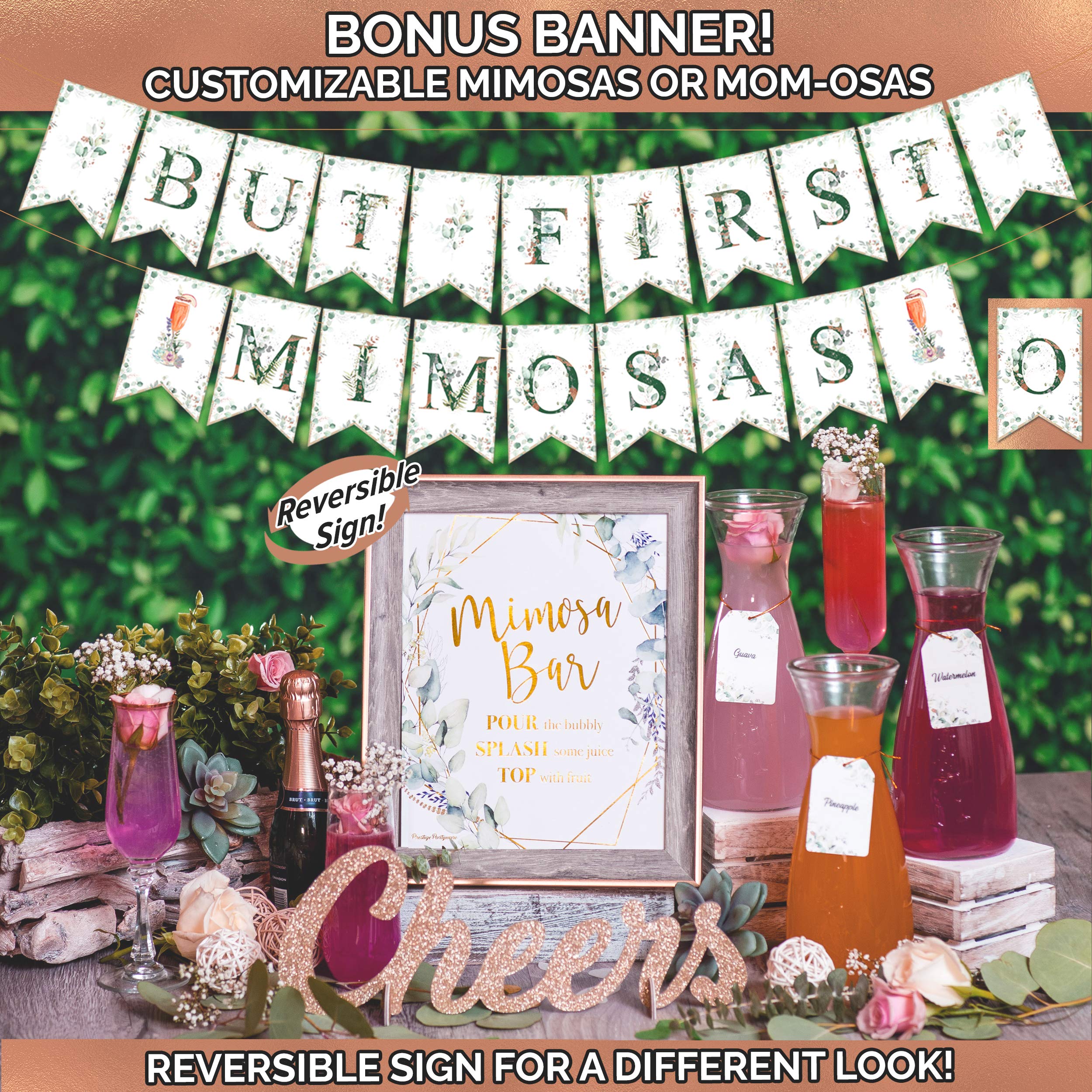 PRESTIGE Mimosa Bar Kit | Bridal Shower Decorations, Rose Gold Bachelorette Party Decorations, Bridal Shower Decor, Brunch & Bubbly Bar Sign, Pink Galentines Day Decorations, Mothers Baby Girl (Rose)