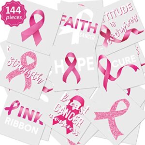 zonon 144 pieces breast cancer awareness tattoos pink and white ribbon tattoos waterproof temporary stickers decoration supplies for party fundraising event, 9 styles