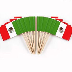 JAVD CYPS 100 Pcs Mexico Flag Mexican Toothpick Flags, Small Mini Stick Cupcake Toppers Mexican Flags,Country Picks Party Decoration Celebration Cocktail Food Bar Cake Flags