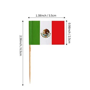 JAVD CYPS 100 Pcs Mexico Flag Mexican Toothpick Flags, Small Mini Stick Cupcake Toppers Mexican Flags,Country Picks Party Decoration Celebration Cocktail Food Bar Cake Flags