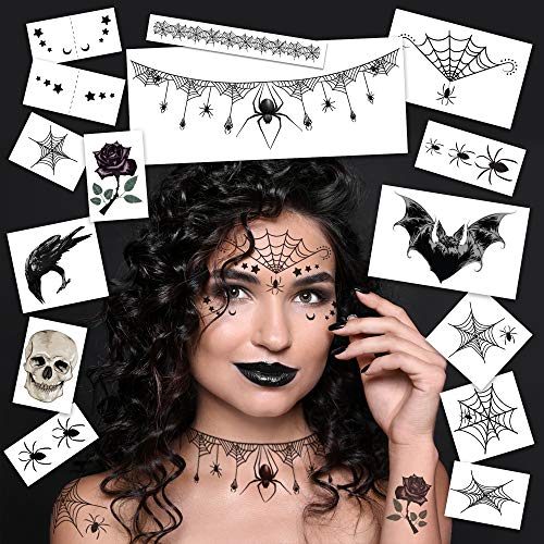 FashionTats Spider Witch Temporary Tattoos | Halloween Costume Tattoo Kit | Skin Safe | MADE IN THE USA| Removable