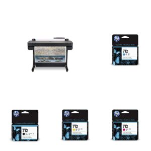 hp designjet t630 large format wireless plotter printer - 36" (5hb11a), with standard genuine ink cartridges (4 inks) - bundle