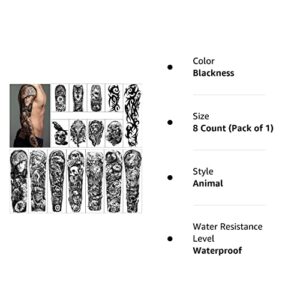 Full Arm Temporary Tattoos 8 Sheets and Half Arm Shoulder Waterproof Tattoos 8 Sheets, Extra Large Tattoo Stickers for Men and Women (22.83"X7.1")