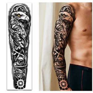 Full Arm Temporary Tattoos 8 Sheets and Half Arm Shoulder Waterproof Tattoos 8 Sheets, Extra Large Tattoo Stickers for Men and Women (22.83"X7.1")