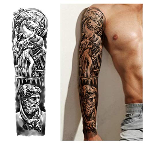 Full Arm Temporary Tattoos 8 Sheets and Half Arm Shoulder Waterproof Tattoos 8 Sheets, Extra Large Tattoo Stickers for Men and Women (22.83"X7.1")