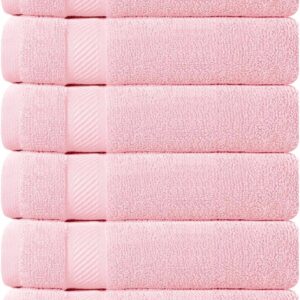 Oakias 6 Pack Small Cotton Towels Pink – 22 x 44 Inches 500 GSM – Hotel, Pool & Gym Towels – Highly Absorbent