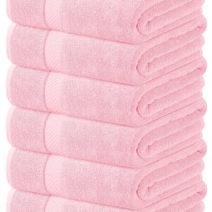 Oakias 6 Pack Small Cotton Towels Pink – 22 x 44 Inches 500 GSM – Hotel, Pool & Gym Towels – Highly Absorbent