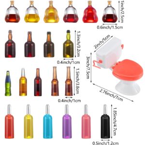 21 Pieces 21 Styles Miniature Wine Bottles with 1 Piece Mini Toilet Cake Topper Dollhouse Cake Accessories Miniature Funny Toy Set for Party Celebrating Party, Birthday Party Cake Decorations