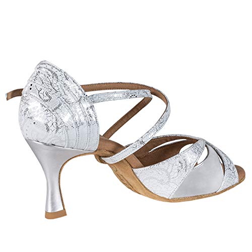 Rummos Womens Dance Shoes Elite Paloma 084/009 - Leather White/Silver - Regular Fitting - 2.25" 60R Flare Heel - Size: EUR 38,5