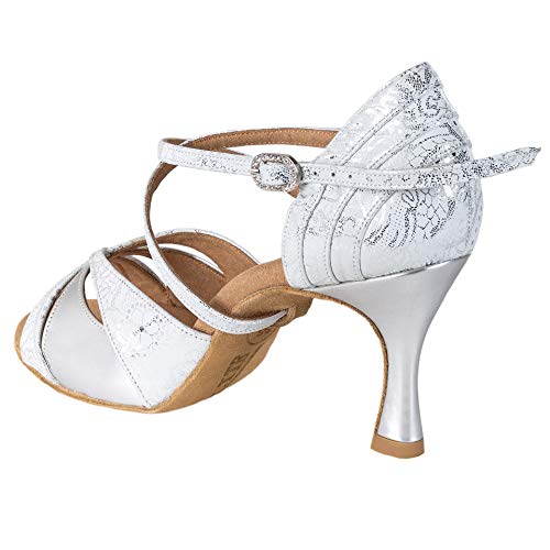 Rummos Womens Dance Shoes Elite Paloma 084/009 - Leather White/Silver - Regular Fitting - 2.25" 60R Flare Heel - Size: EUR 38,5