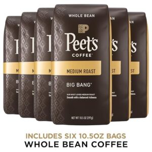 Peet's Coffee, Medium Roast Whole Bean Coffee - Big Bang 63 Ounces (6 Bags of 10.5 Ounces)