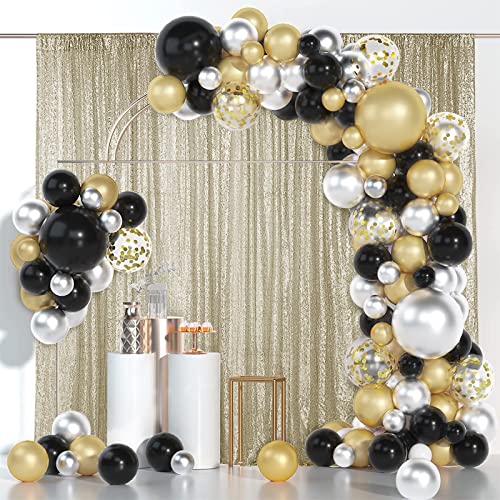 Hahuho Champagne Sequin Backdrop Curtain, 4PCS 2FTx8FT Glitter Backdrop Curtain for Parties, Christmas, Wedding, Party Decoration（4 Panels, 2FT x 8FT, Champagne