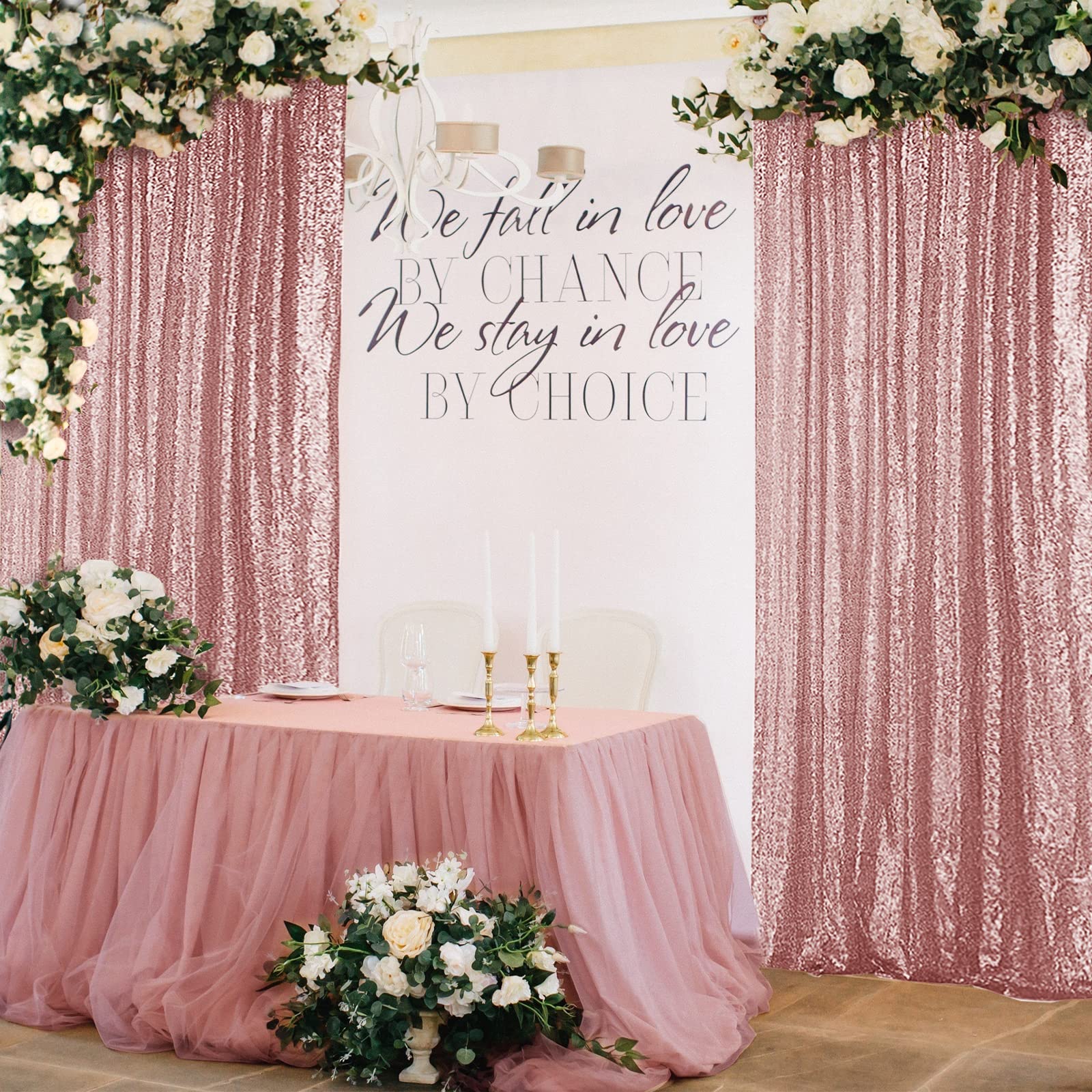 Hahuho Rose Gold Sequin Backdrop Curtain, 4PCS 2FTx8FT Glitter Backdrop Curtain for Parties, Christmas, Wedding, Party Decoration（4 Panels, 2FT x 8FT, Rose Gold