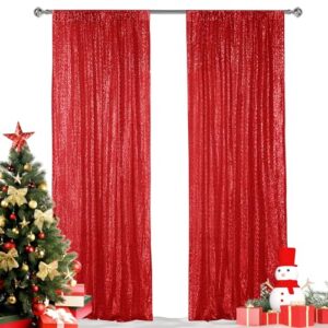 hahuho red sequin backdrop curtain, 2pcs 2ftx8ft glitter backdrop curtain for parties, christmas, wedding, party decoration（2 panels, 2ft x 8ft, red