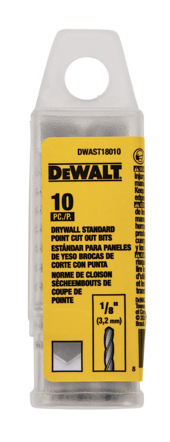 DEWALT DWAST18010 1/8IN DRYWALL STANDARD CUT OUT BIT 10 Pack