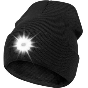 deilin beanie with light, guy gifts, led beanie hat with light rechargable flashlight hat headlamp beanie(black