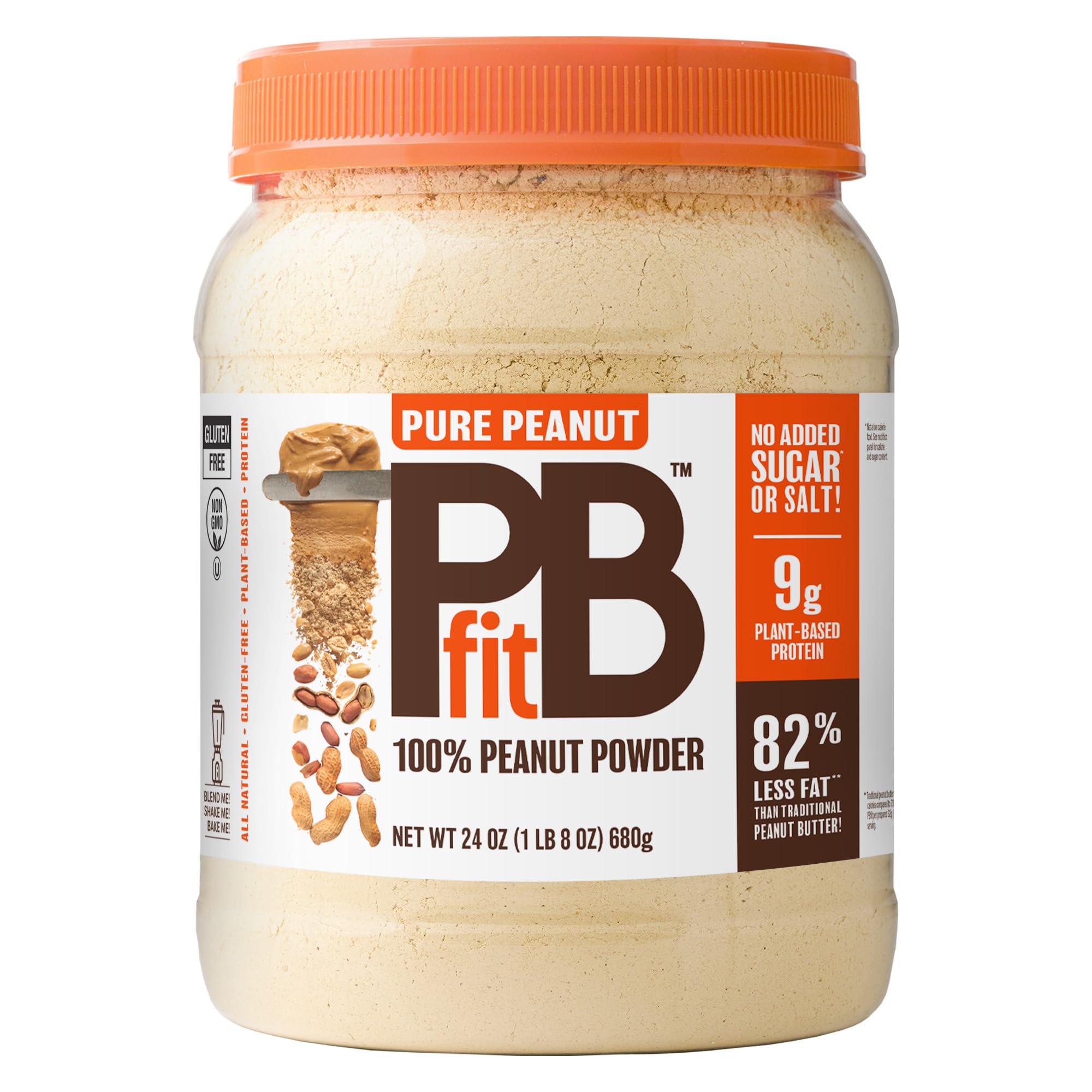 PBfit Pure Peanut, 100% Powdered Peanut Powder, Non-GMO, Plant-Based, Gluten-Free Protein Powder, 9g of Protein 9% DV, (24 oz)