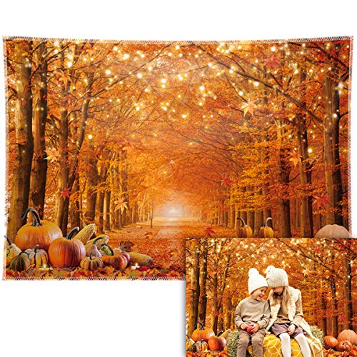 8x6ft Durable/Soft Fabric Fall Photography Backdrop Autumn Maple Forest Leaves Pumpkin Friendsgiving Background Thanksgiving Party Supplies Farm Harvest Event Banner Becor Photo Booth Props