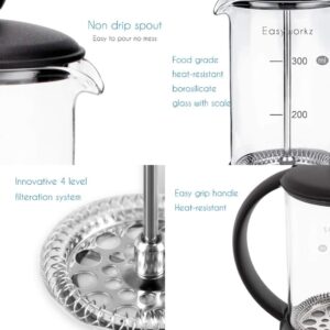 Easyworkz Eclipse French Press 12 oz Coffee Tea Maker with Borosilicate Glass