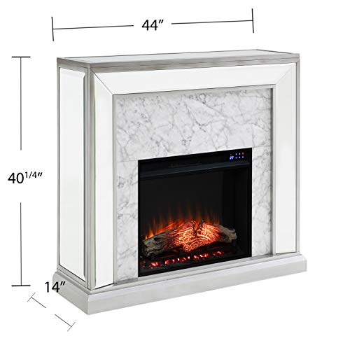 SEI Furniture Trandling Mirrored & Faux Electric Fireplace, New Antique Silver/White Marble (AMZ9537201RF)