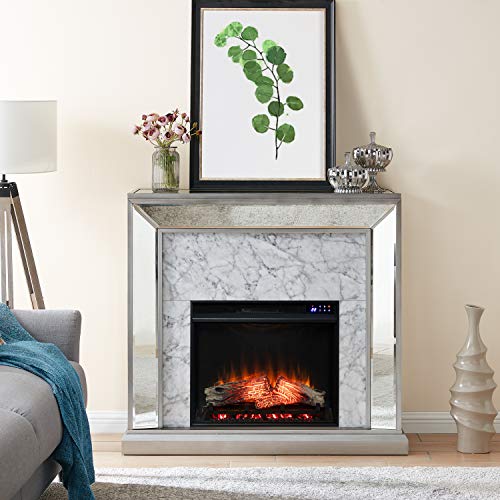 SEI Furniture Trandling Mirrored & Faux Electric Fireplace, New Antique Silver/White Marble (AMZ9537201RF)