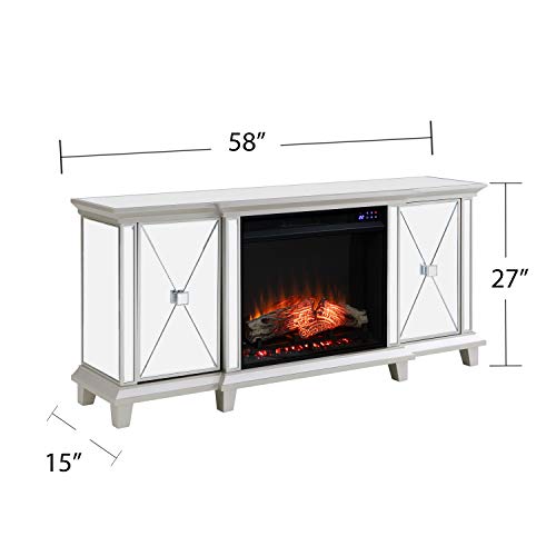 SEI Furniture Toppington Mirrored Electric Fireplace Media Console, New Mirror/Silver