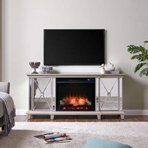 SEI Furniture Toppington Mirrored Electric Fireplace Media Console, New Mirror/Silver