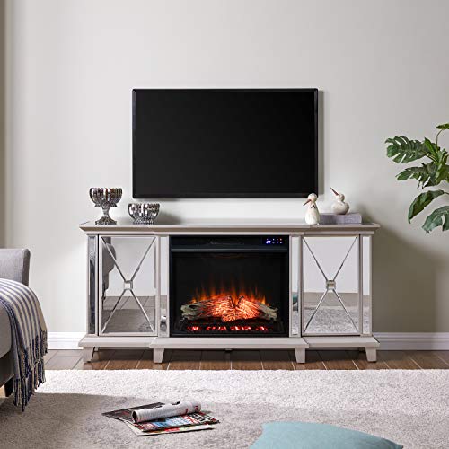 SEI Furniture Toppington Mirrored Electric Fireplace Media Console, New Mirror/Silver