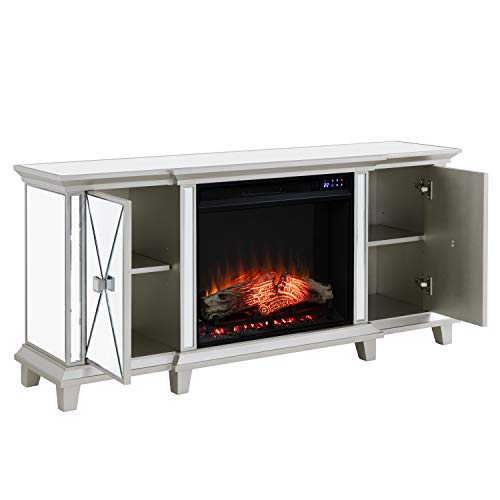 SEI Furniture Toppington Mirrored Electric Fireplace Media Console, New Mirror/Silver