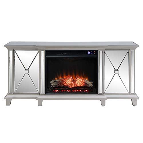 SEI Furniture Toppington Mirrored Electric Fireplace Media Console, New Mirror/Silver